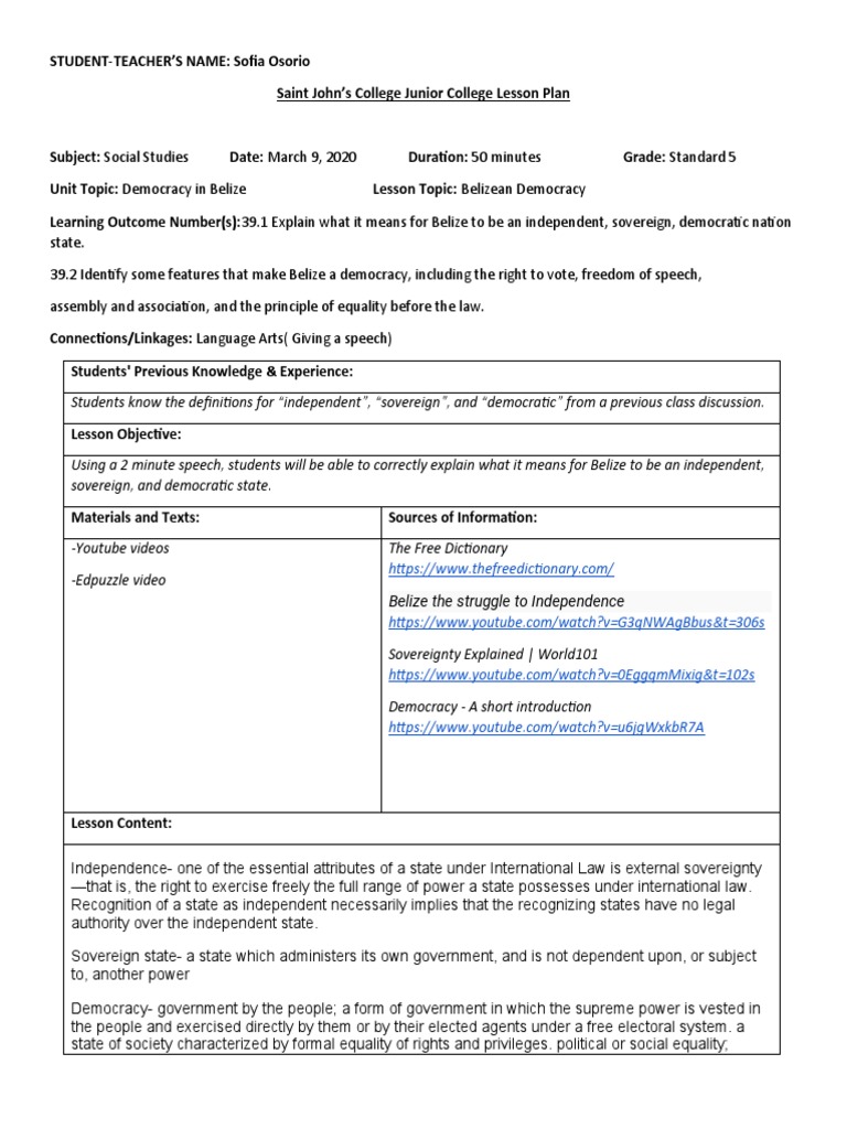 Sofia Osorio - Governement and Citizenship Lesson Plan | PDF ...