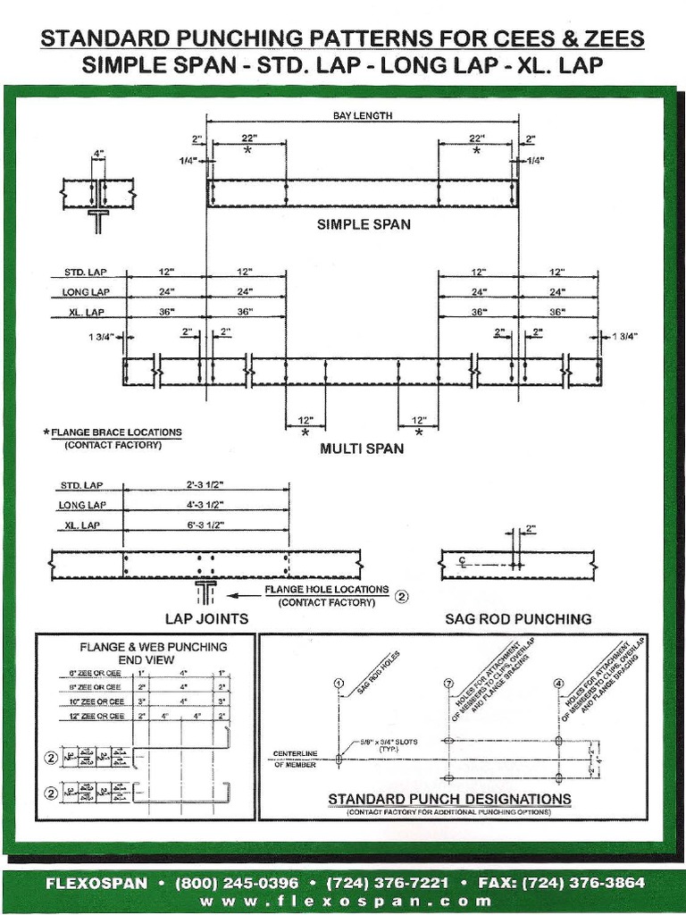 Standard Punching Patierns For Cees Zees Simple Std. Lap-Long Lap - Xl ...