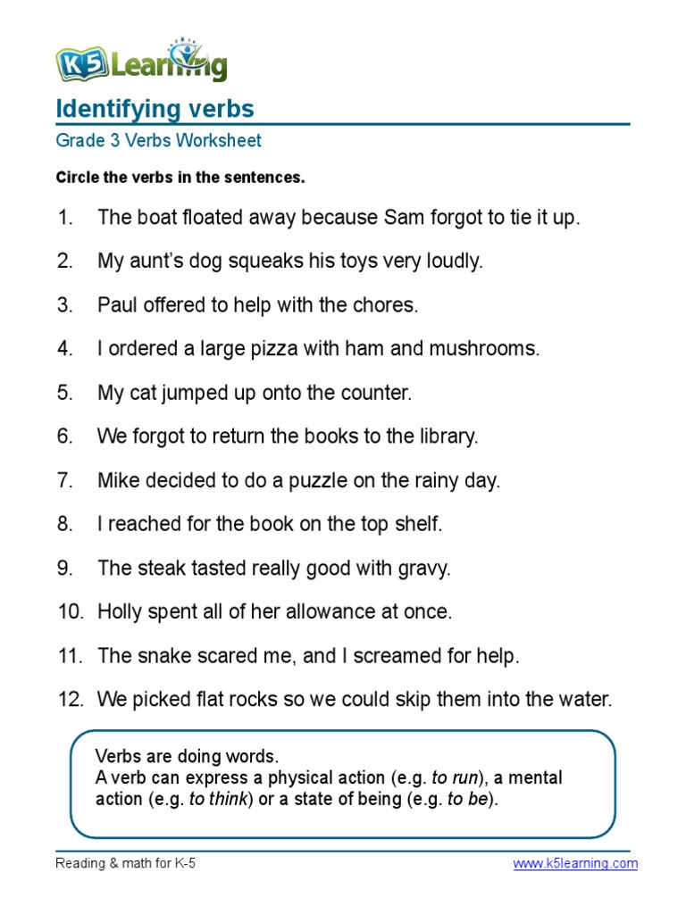 Grammar Worksheet Grade 3 Verbs 2 | PDF