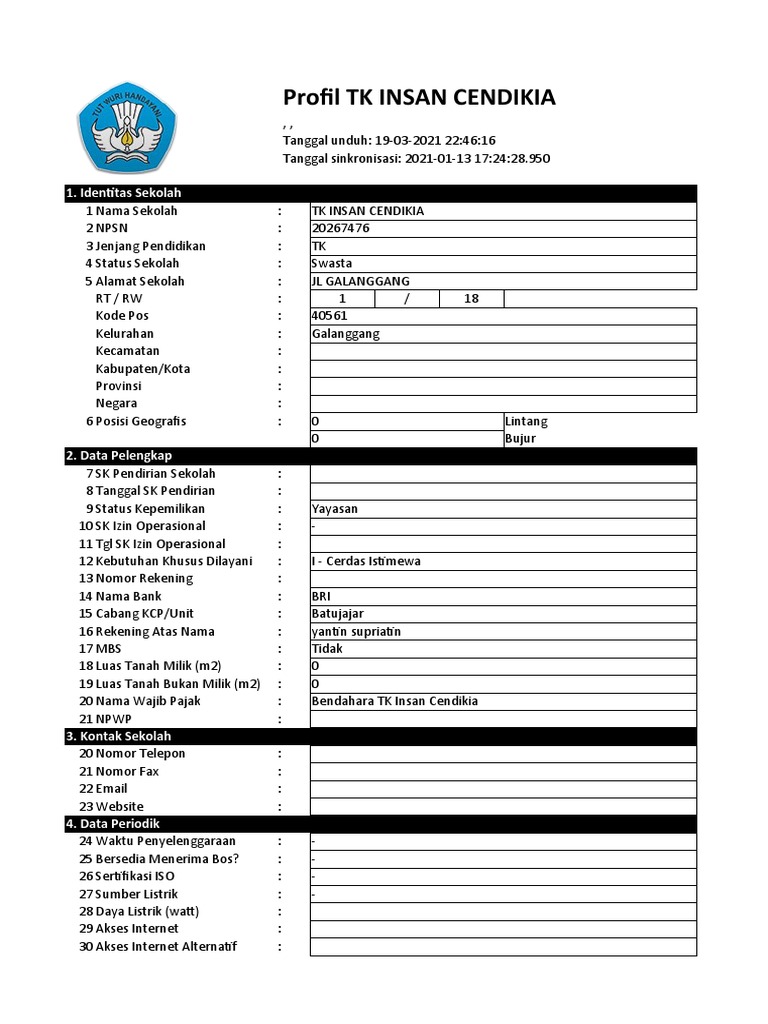 Profil Pendidikan TK INSAN CENDIKIA (19-03-2021 22 - 46 - 16) | PDF