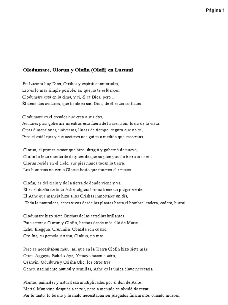 Olodumare, Olorun y Olofin (Olofi) en Lucumi | PDF