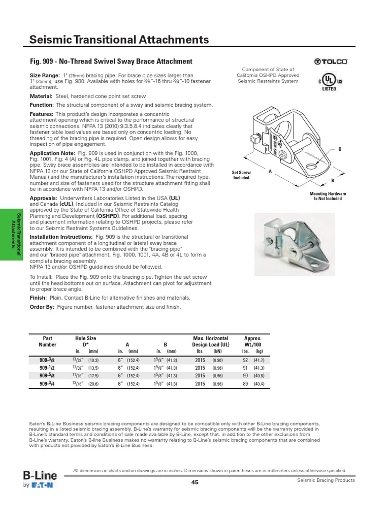 Fig909 No Thread Swivel Sway Brace Attachment TOLCO | PDF | Pipe (Fluid ...