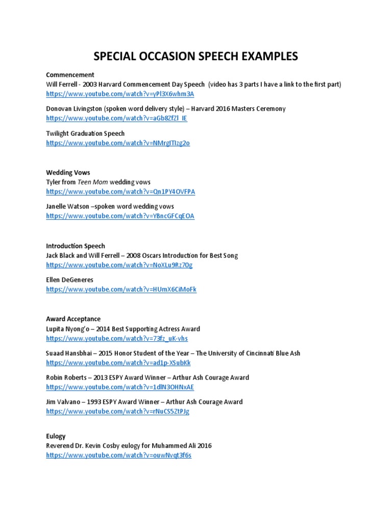 Special Occasion Speech Examples | PDF | Presidency Of The United ...