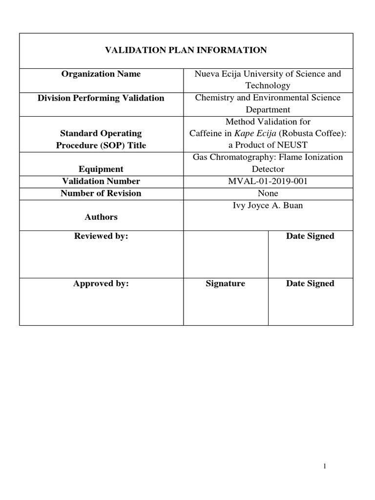Caffeine Validation for Kape Ecija | PDF | Detection Limit | Gas ...