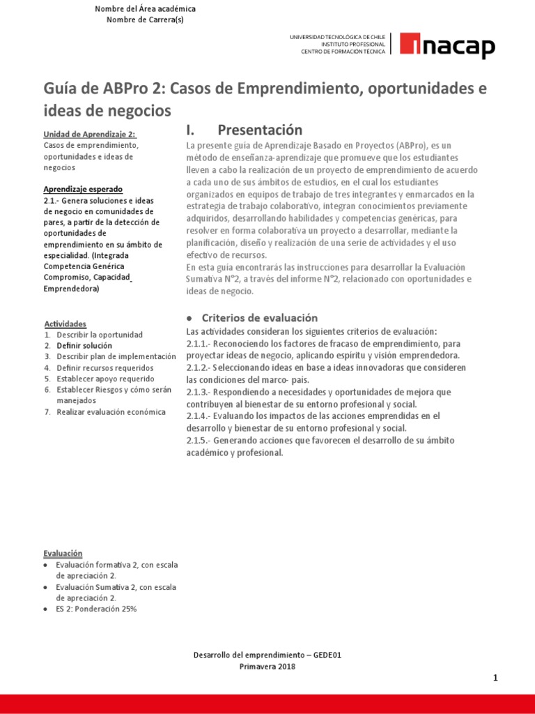 Guía ABPro - Unidad II | PDF | Iniciativa empresarial | Evaluación