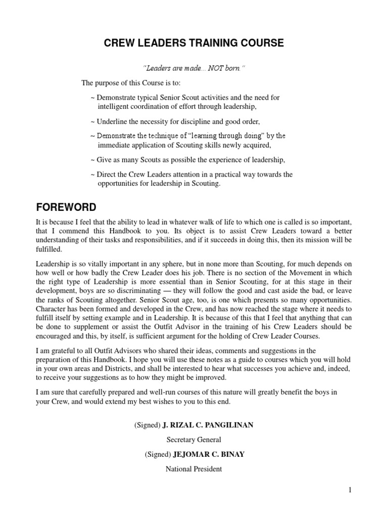 Crew Leaders Training Course | PDF | Scouting | Learning