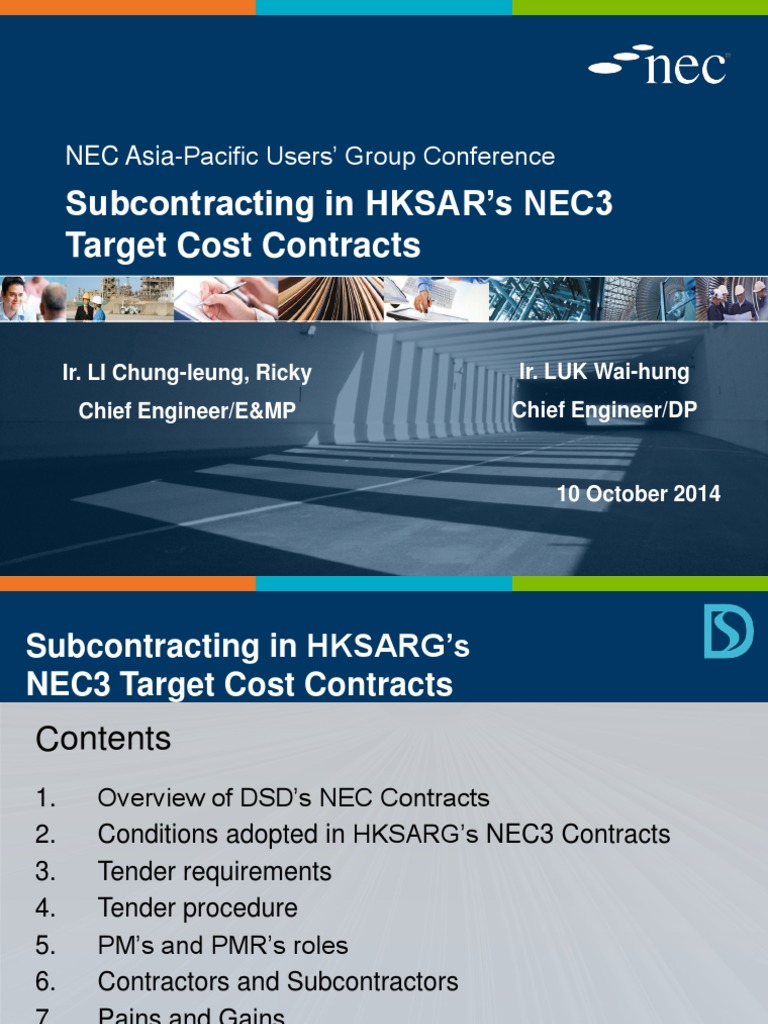 Subcontracting in HKSAR's NEC3 Target Cost Contracts: NEC Asia-Pacific ...