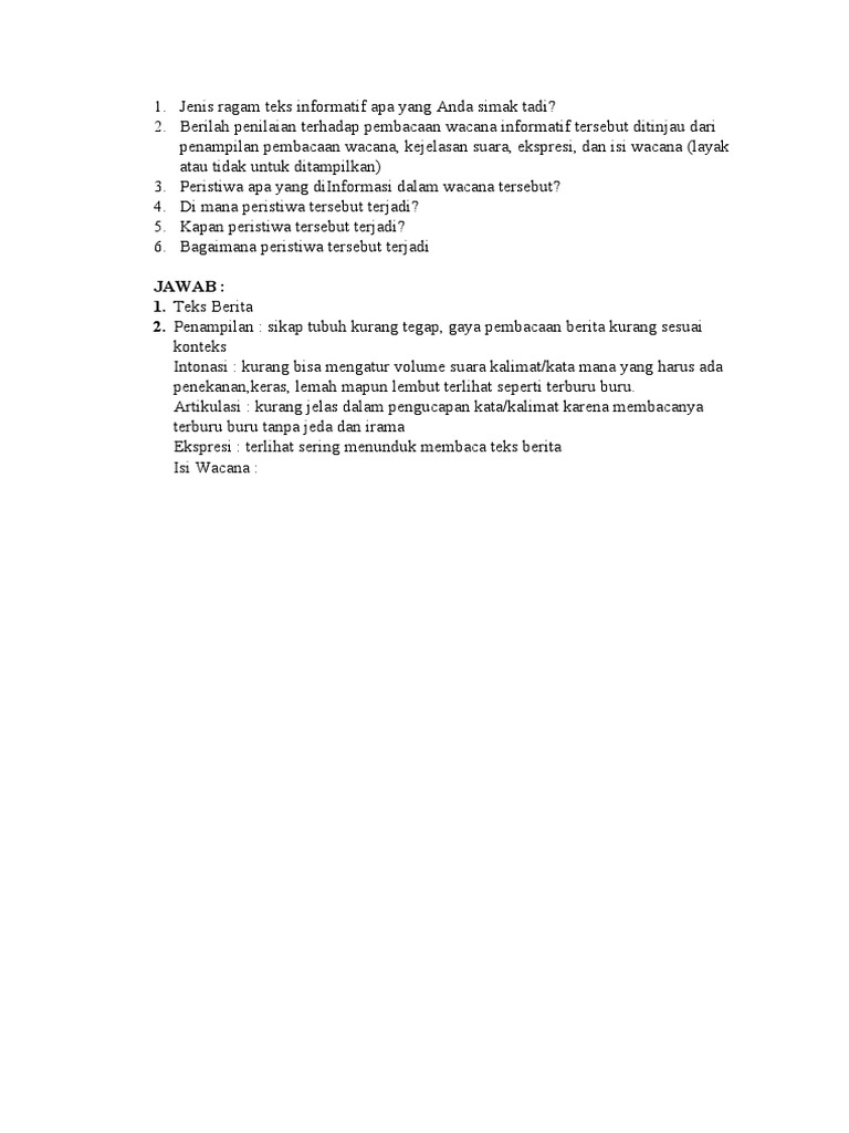 Jenis Ragam Teks Informatif Apa Yang Anda Simak Tadi | PDF
