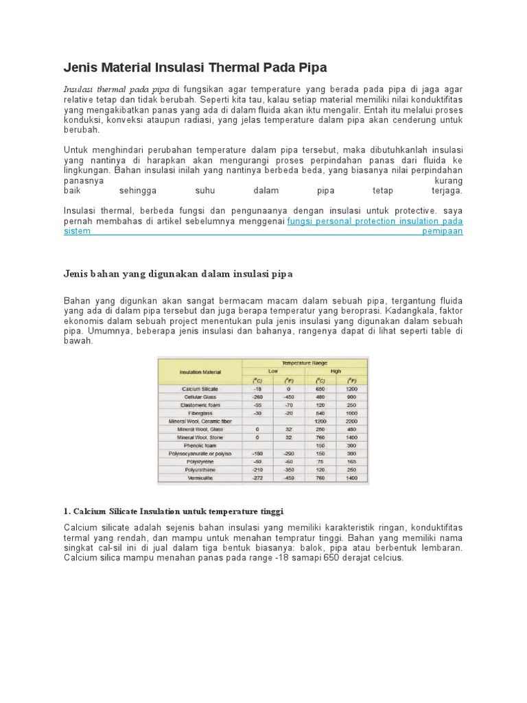 Jenis Material Insulasi Thermal Pada Pipa | PDF