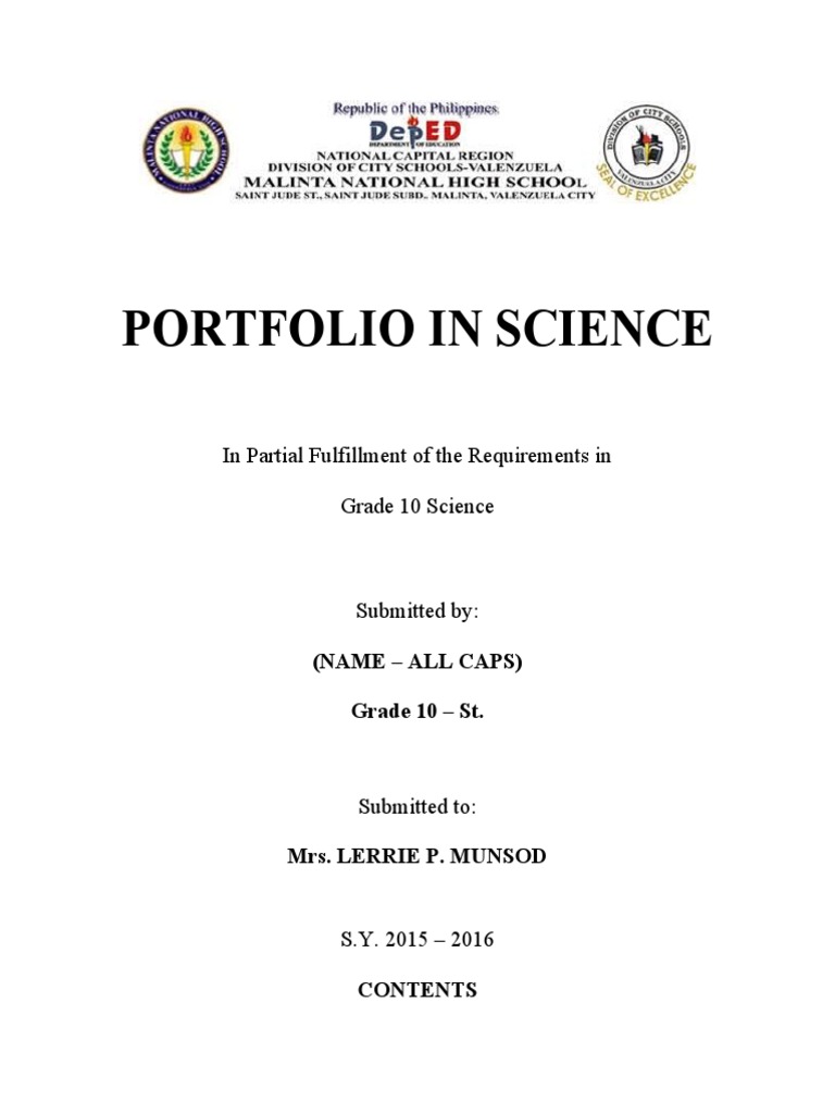 Portfolio in Science Sample Cover Page | PDF