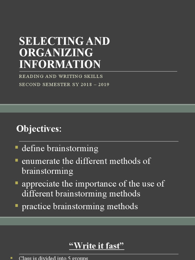 Lesson 3 Selecting and Organizing Information | PDF | Brainstorming | Idea
