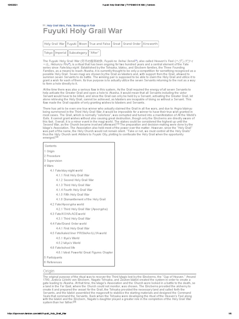Fuyuki Holy Grail War - TYPE-MOON Wiki - Fandom | PDF