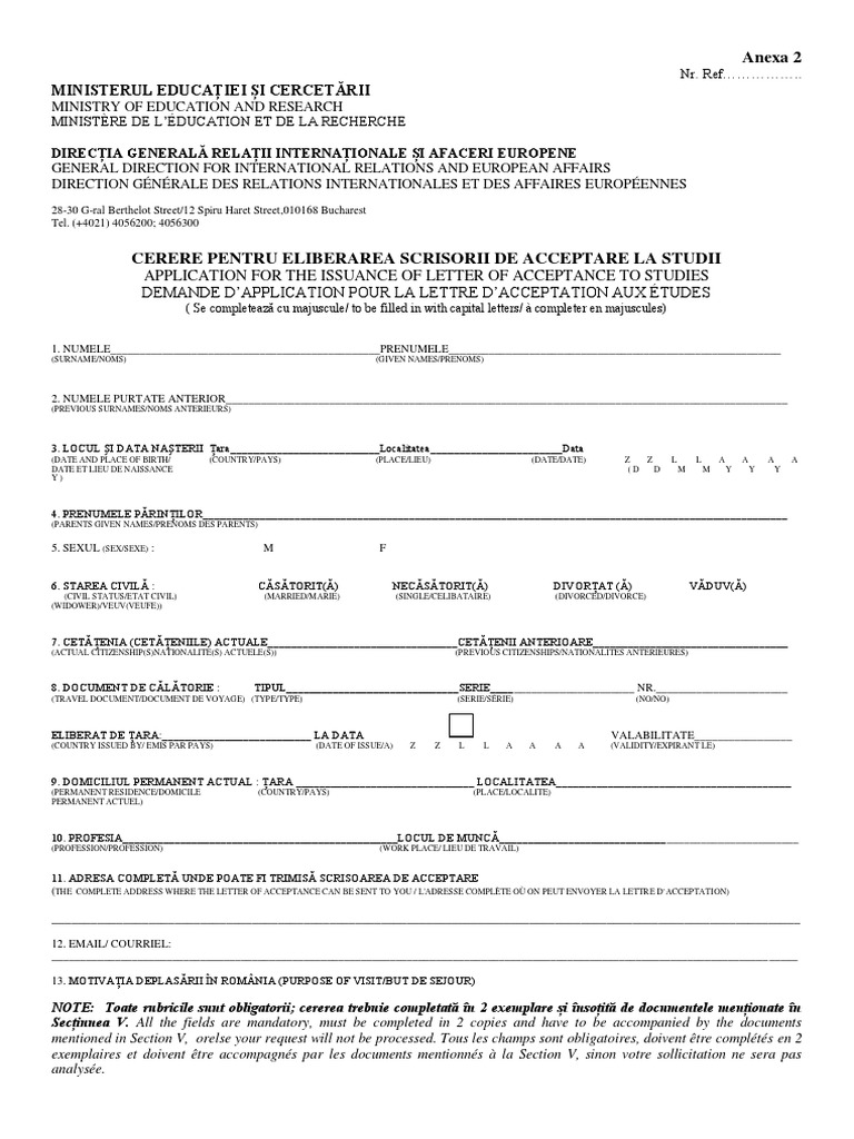 Anexa 2 Cerere | PDF | Educational Stages