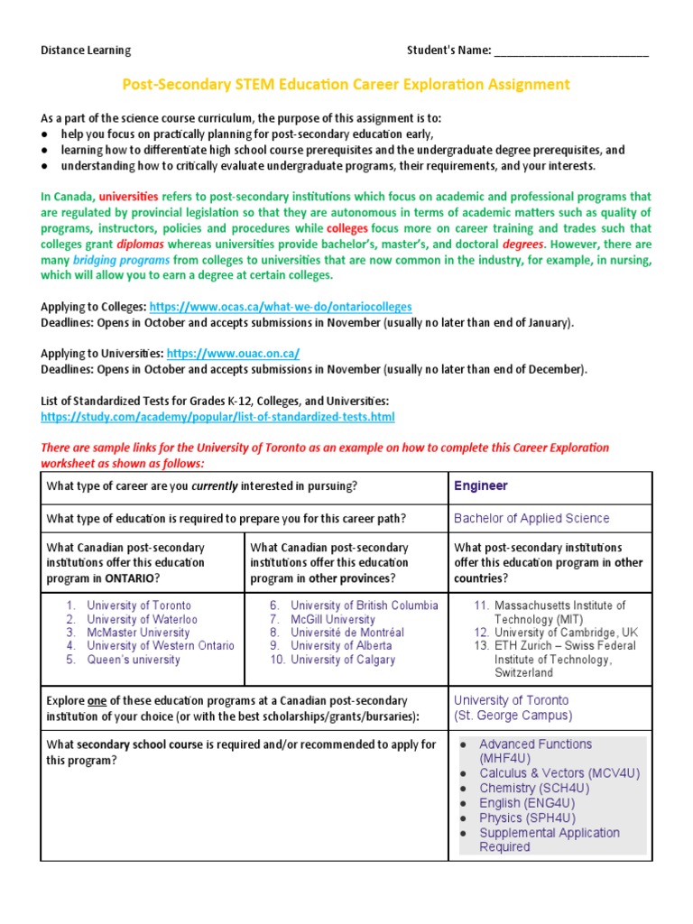 Career Exploration (Template) | PDF | College | Academic Degree