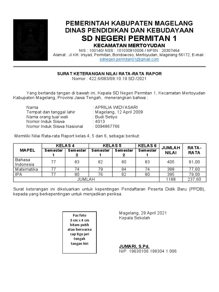 Contoh SKNR 2021 SD Permitan 1 | PDF