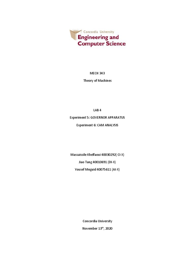 Mech 343 Lab 4 Report | PDF | Velocity | Acceleration