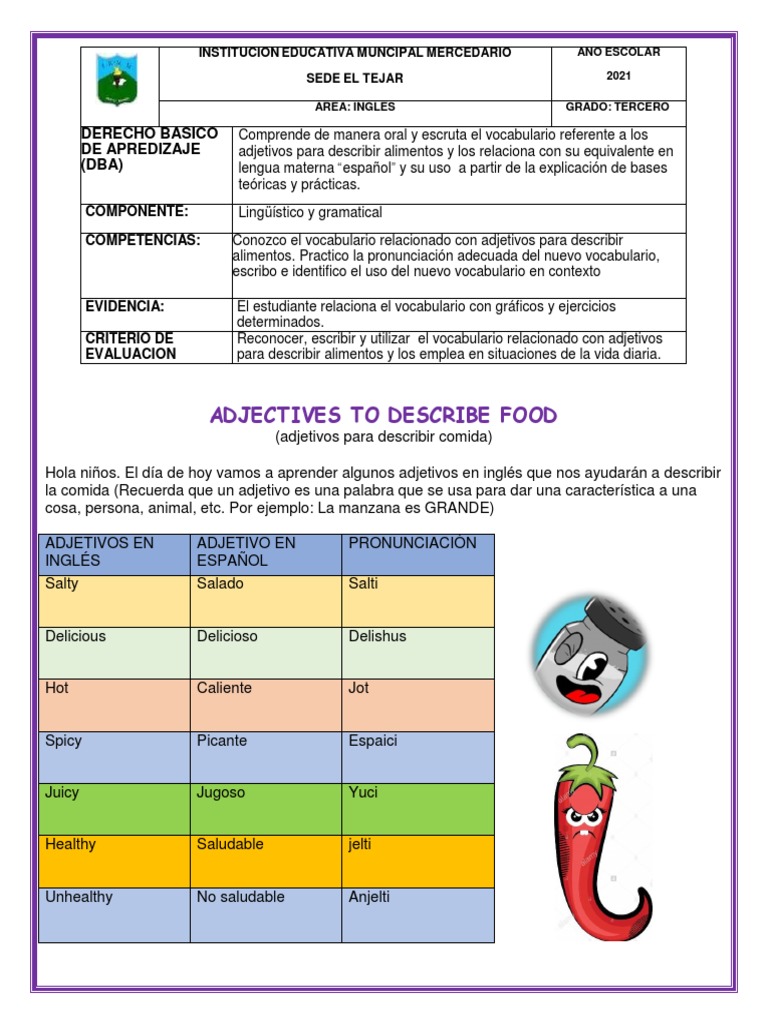 Adjetivos en inglés para describir comida | PDF | Adjetivo | Idioma en ...