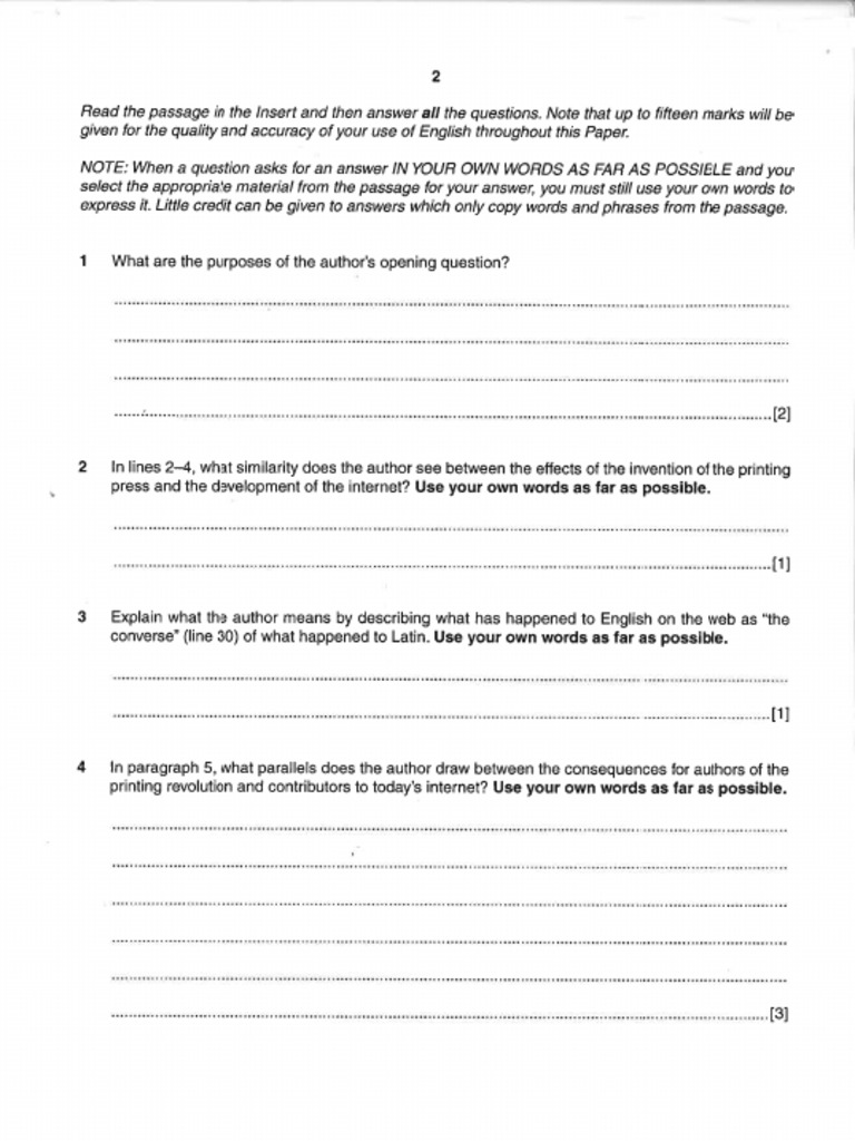 2014 Cambridge Paper 2 Answer Booklet (Revolutions in Communication) | PDF