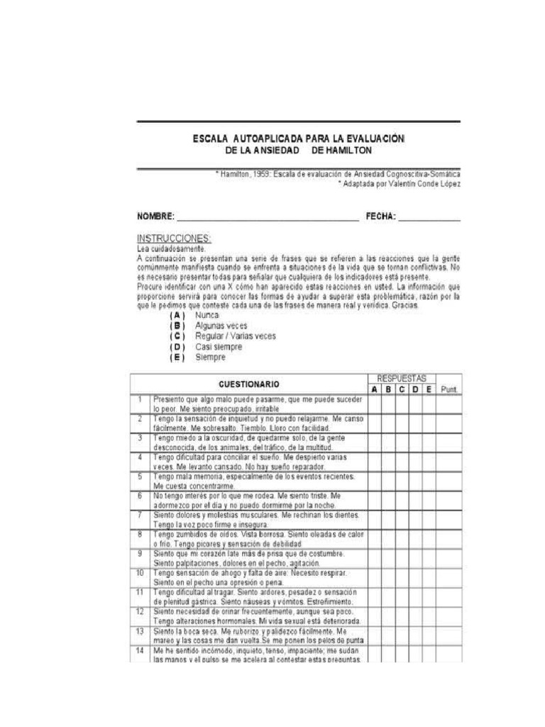 Escala de Ansiedad de Hamilton | PDF