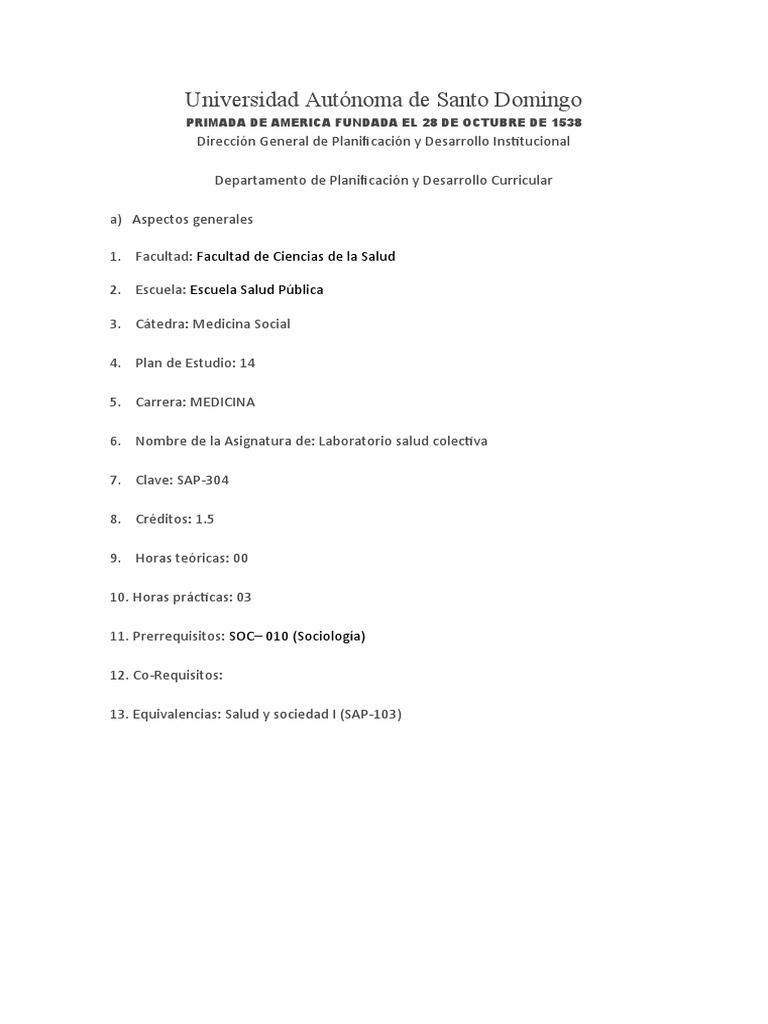 Programa Salud Colectiva Sap-304 | PDF | Sociedad | República Dominicana
