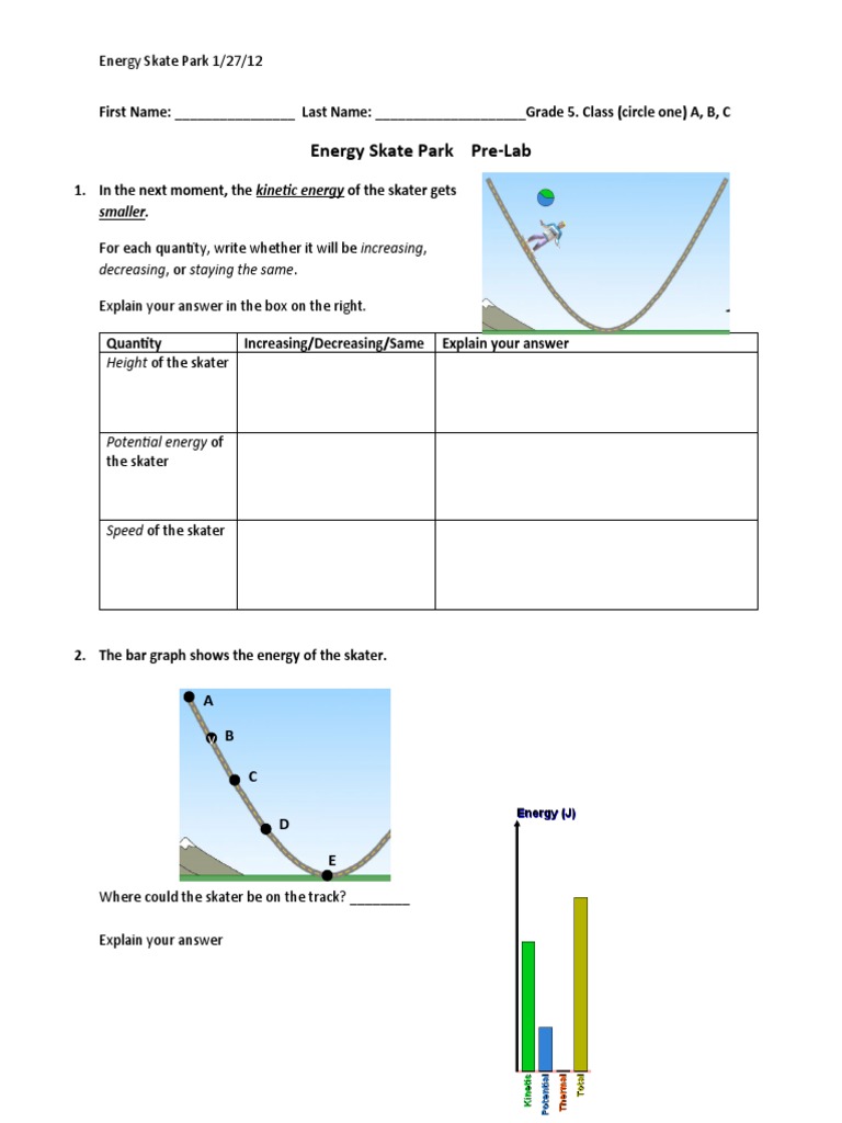 Energy Skate Park Lab Guide | PDF | Kinetic Energy | Friction