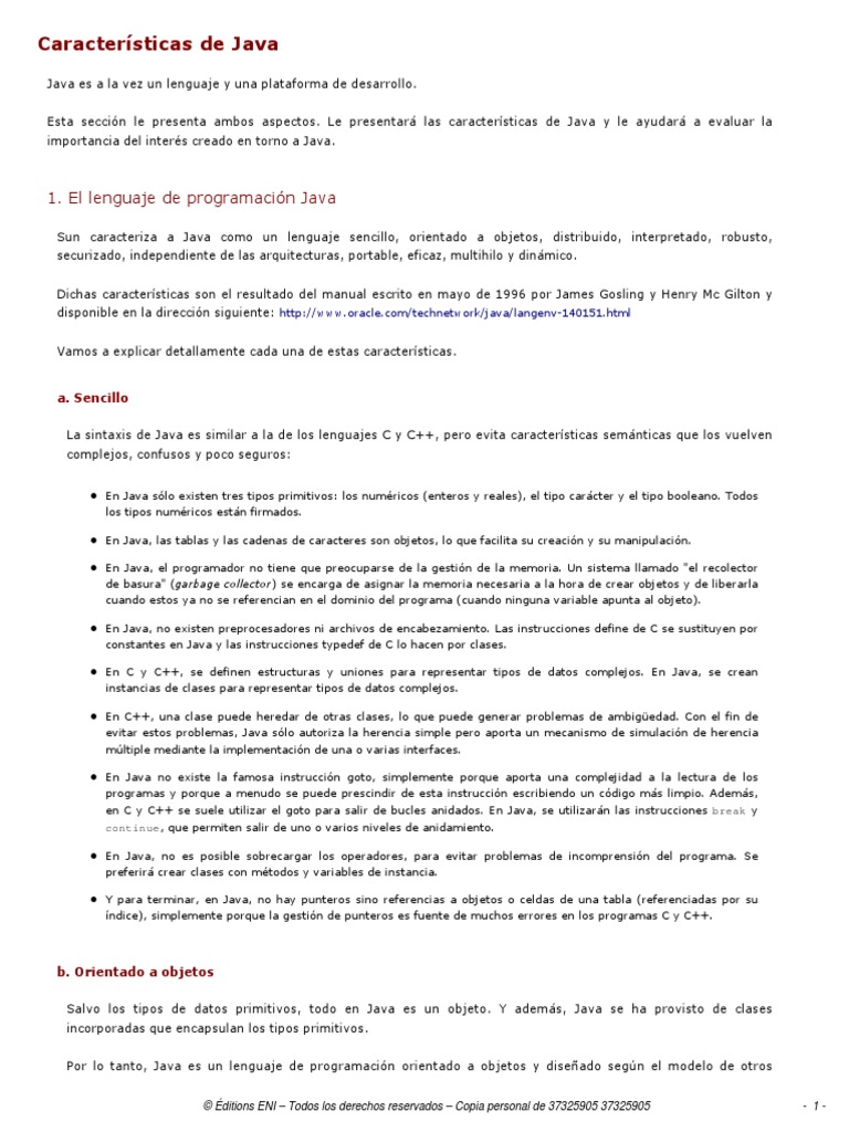 Caracteristicas JAVA | PDF | Java (lenguaje de programación) | máquina ...
