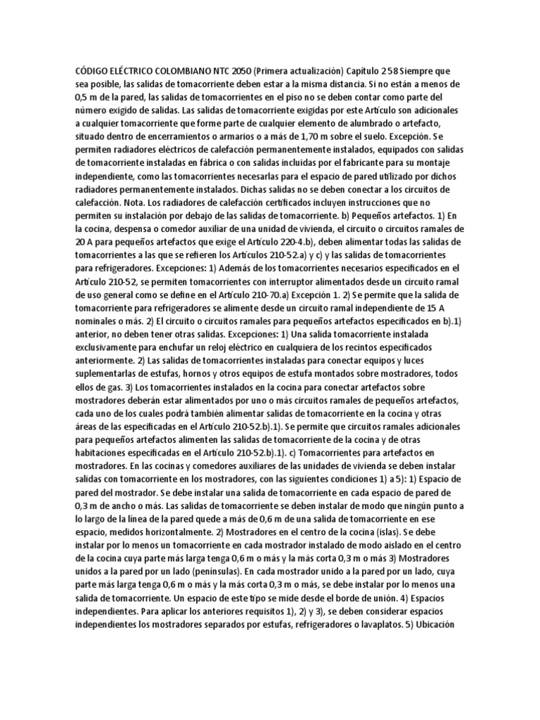 Código Eléctrico Colombiano NTC 2050 2 | PDF | Cocina | Estufa de cocina