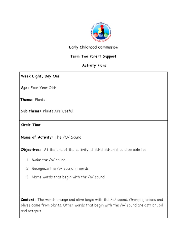 Week 4 4 Year Old Activity Plan | Download Free PDF | Childhood | Trees
