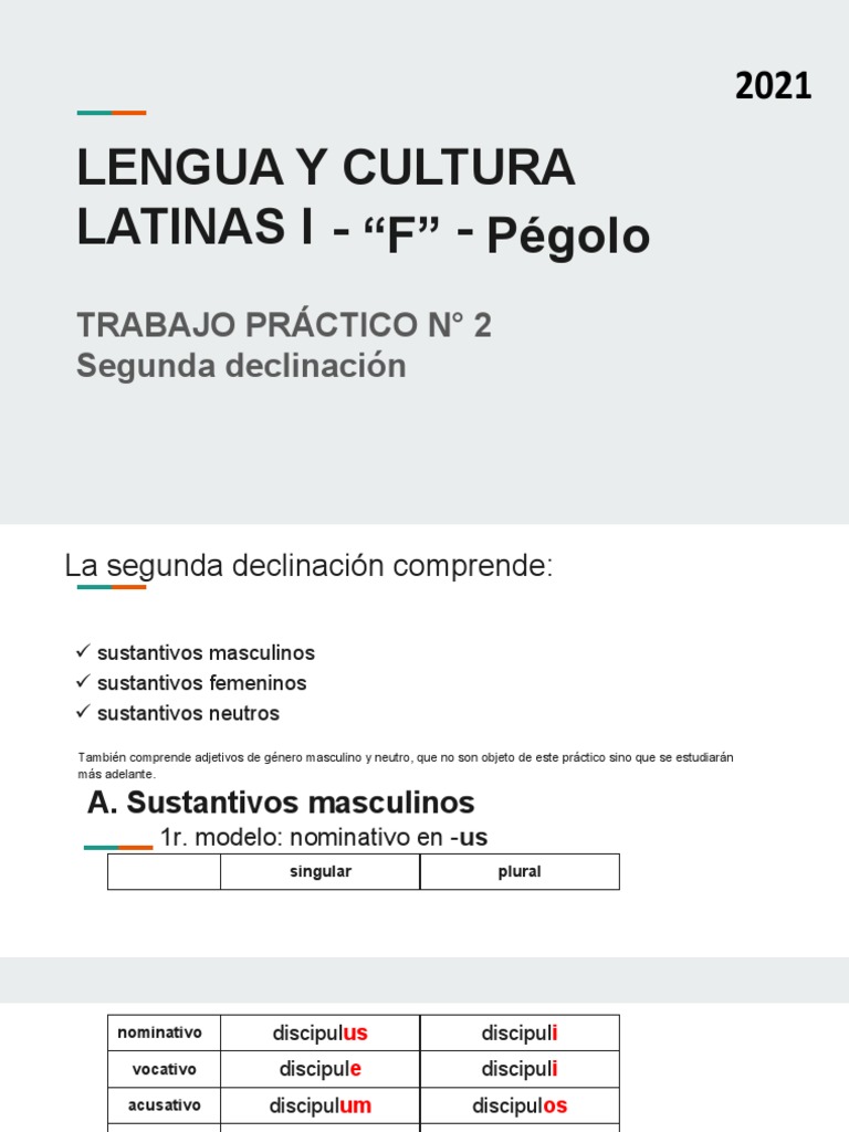 Segunda Declinación en Latín | PDF | Gramática | Tipología Lingüística
