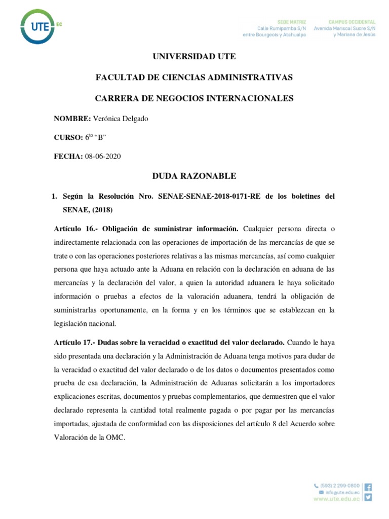 Duda Razonable | PDF | aduana | El comercio internacional