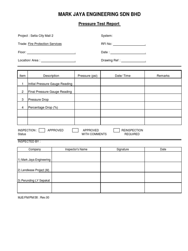 Mark Jaya Engineering SDN BHD: Pressure Test Report | PDF