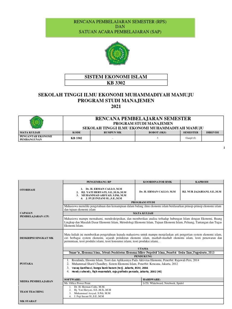 4641 1615944532 RPS Sistem Ekonomi Islam MJ | PDF | Sains & Matematika