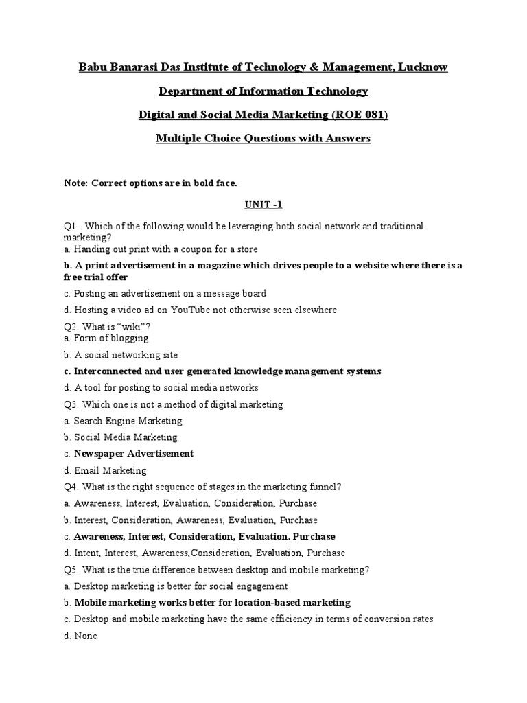 DSMM Multiple Choice Question Bank | PDF | Social Media Marketing ...
