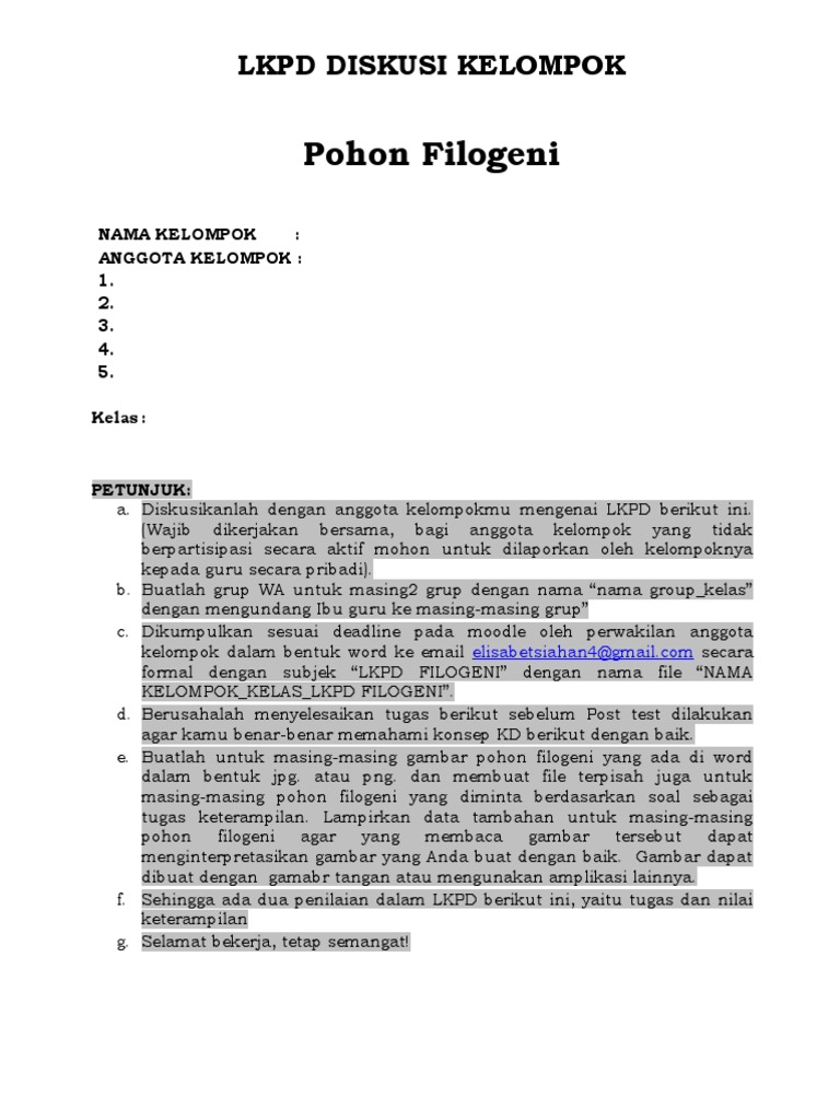 Pohon Filogeni: LKPD Diskusi Kelompok | PDF