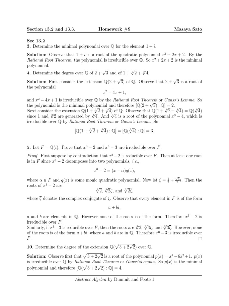 Rational Root Theorem in Algebra Homework | PDF | Field (Mathematics ...