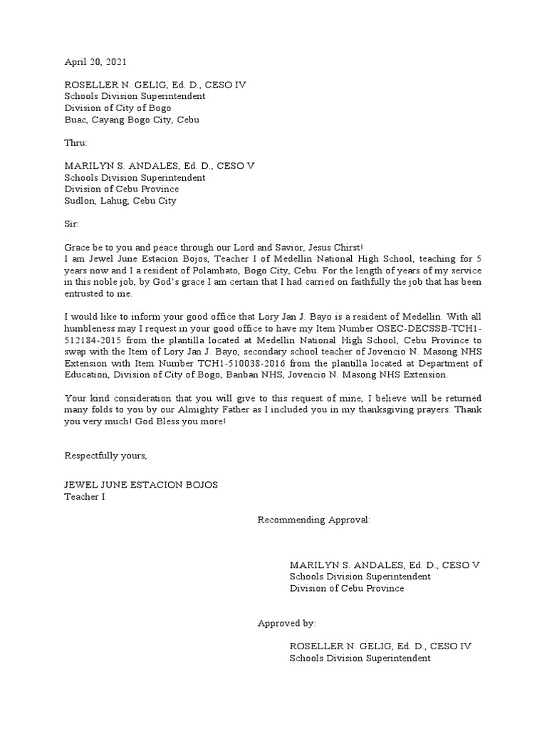 Letter For Swapping | PDF