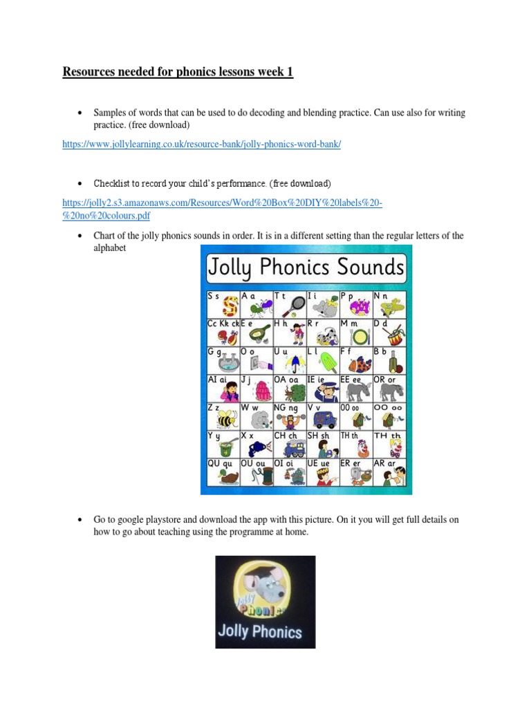 Phonics Resources for Week 1 Lessons | PDF