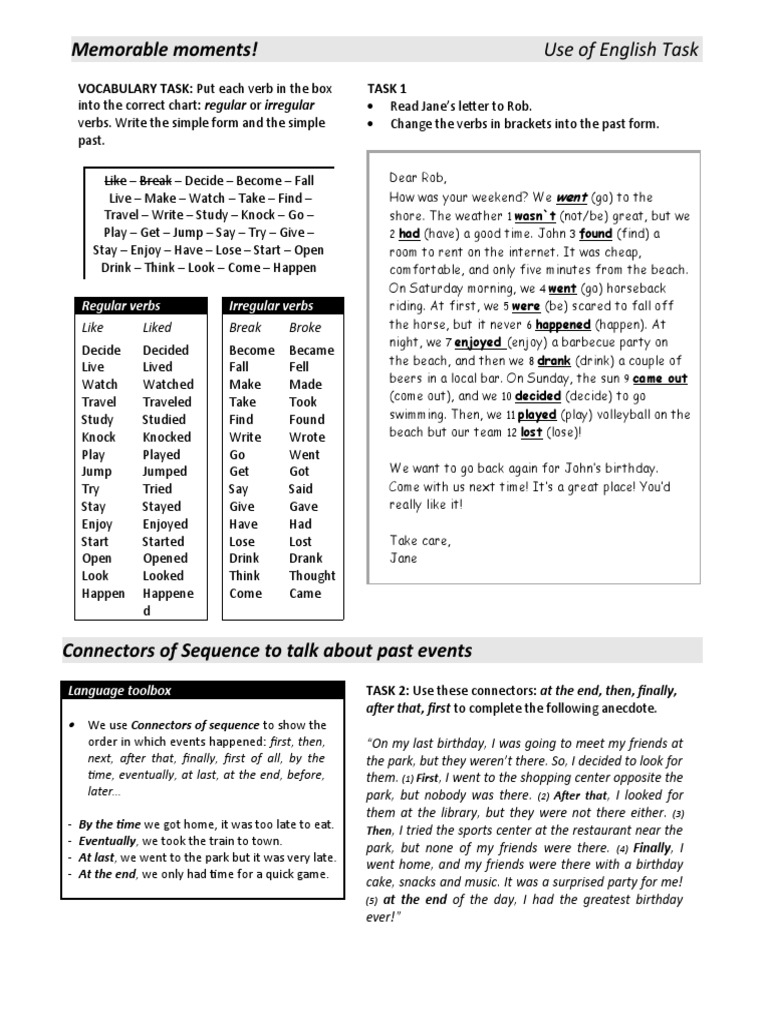 Memorable Past Tense Experiences | PDF | Grammar