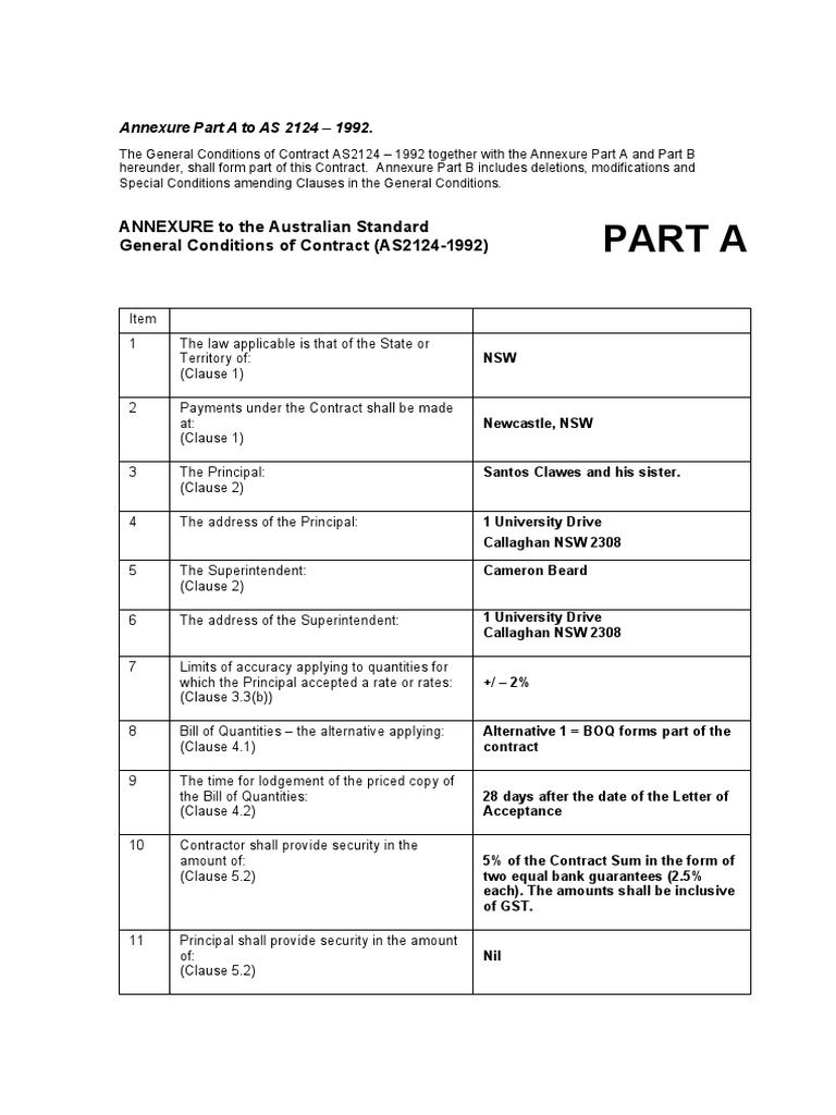 AS 2124-1992 Contract Annexure A | PDF | Liquidated Damages | Insurance