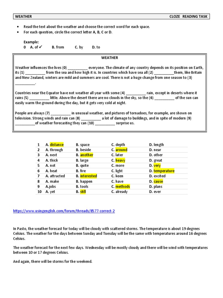 Weather Cloze Activity | PDF | Rain | Sky