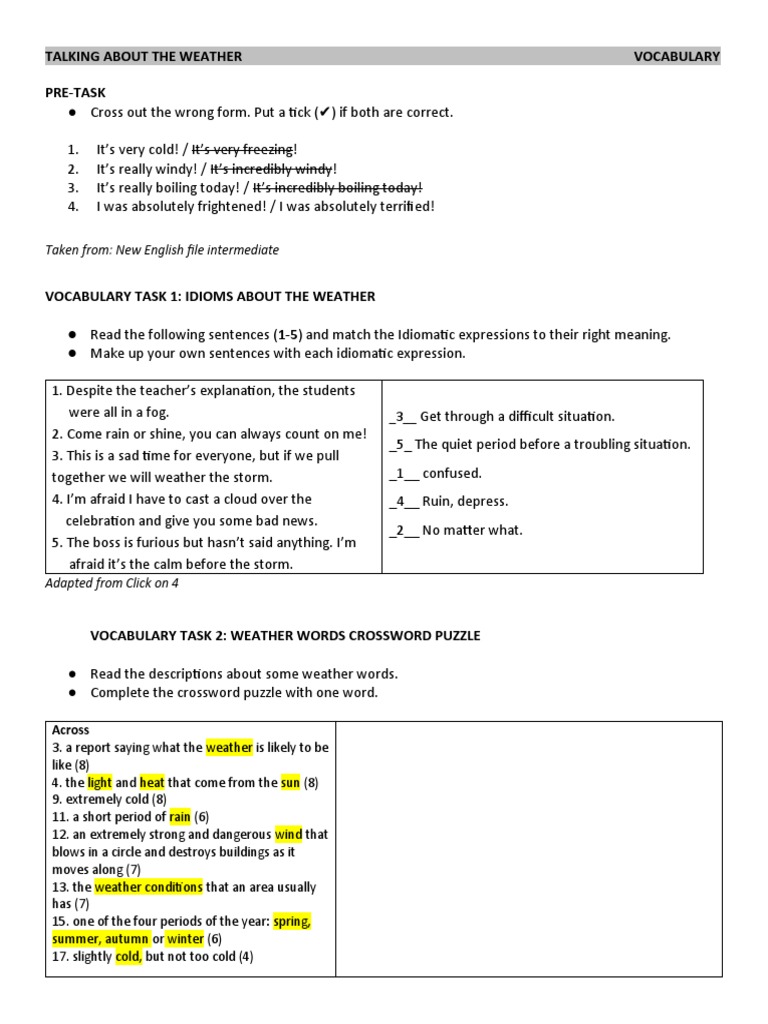 Weather Vocabulary and Idioms Guide | PDF | Sky | Weather Forecasting