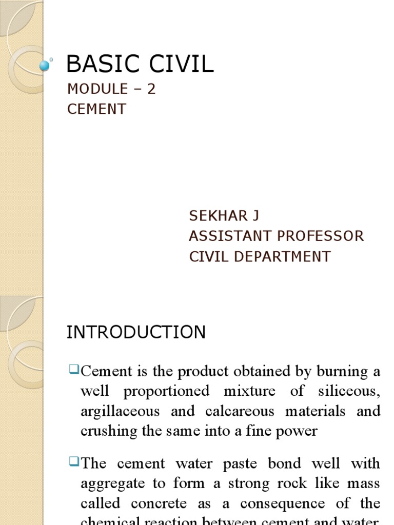 BASIC CIVIL - MODULE 2 - Cement | PDF | Cement | Concrete