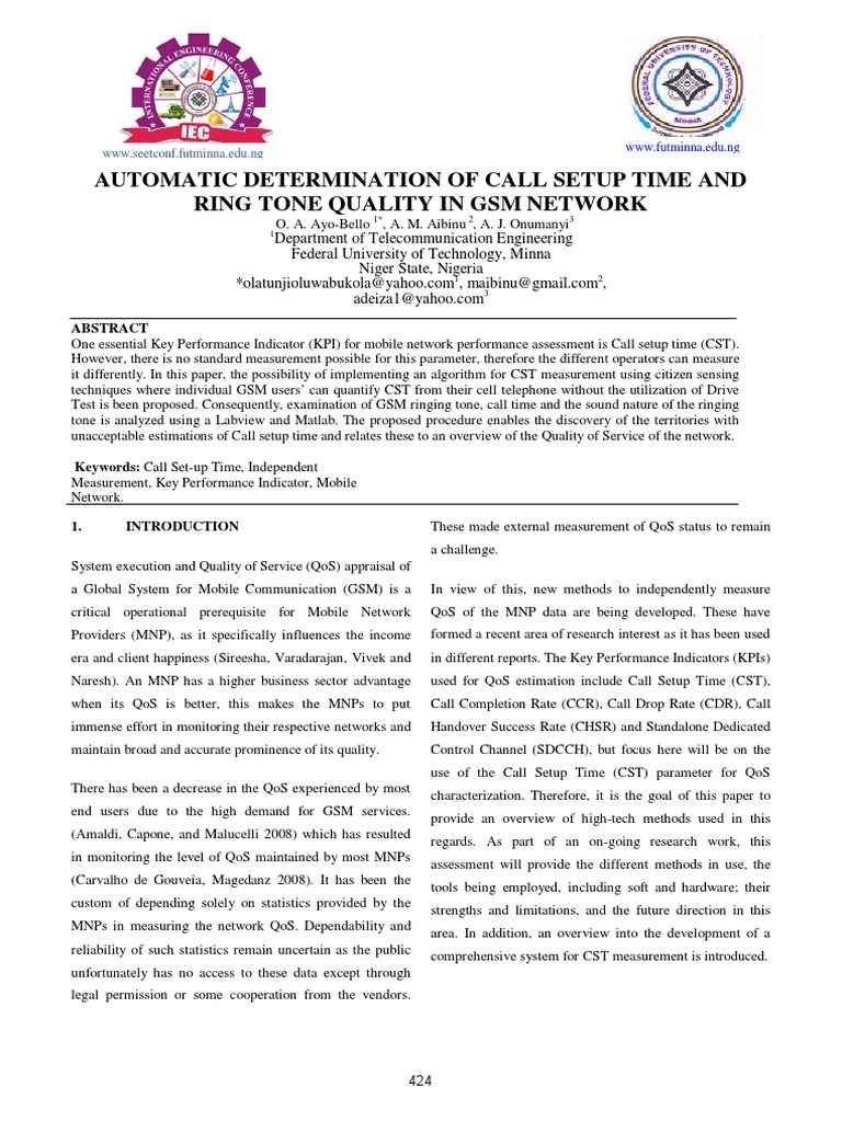 GSM Call Setup Time Analysis | PDF | Quality Of Service | Computer ...