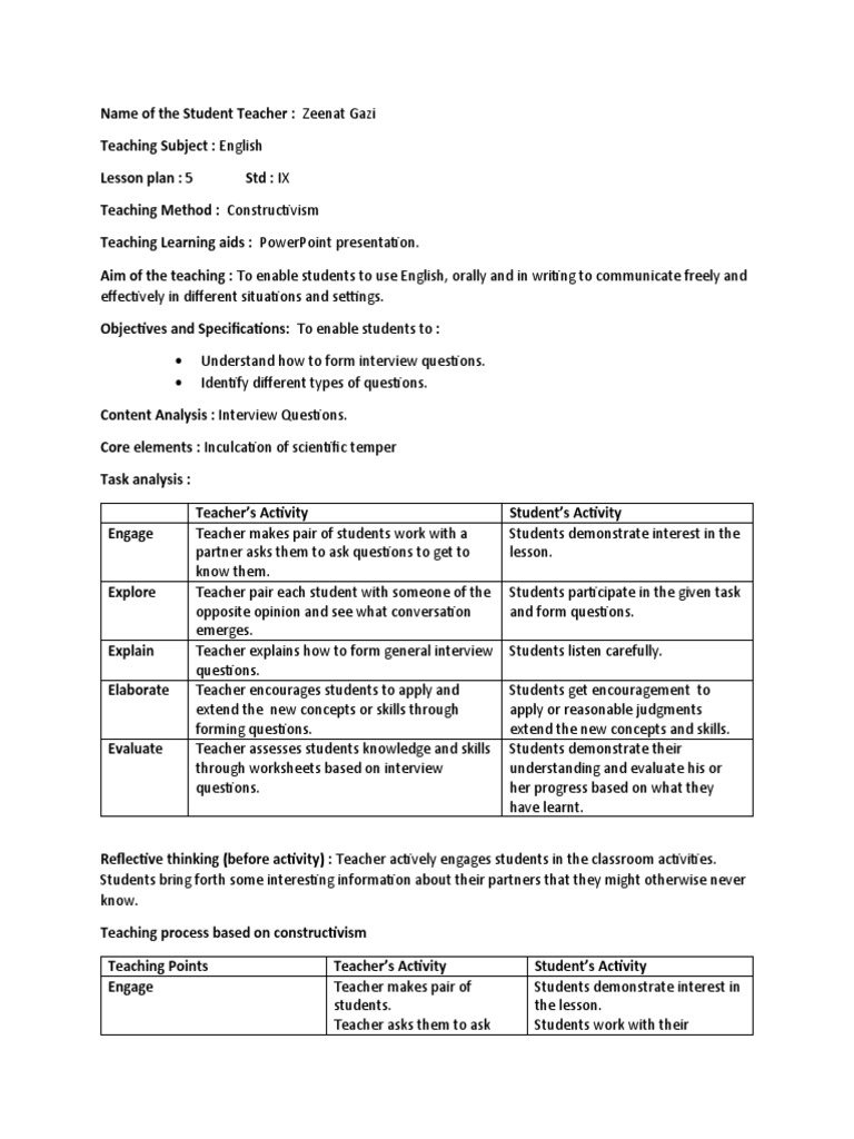 Interview Questions Lesson Plan | PDF | Lesson Plan | Interview