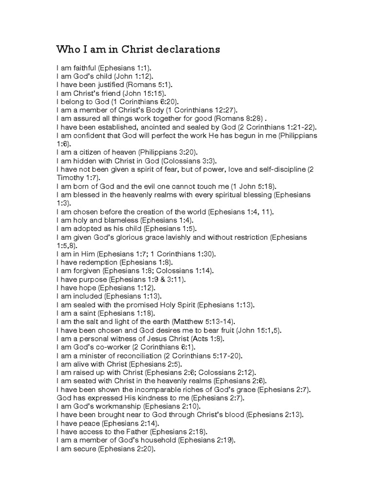 Who I Am in Christ Declarations | PDF | Epistle To The Colossians ...