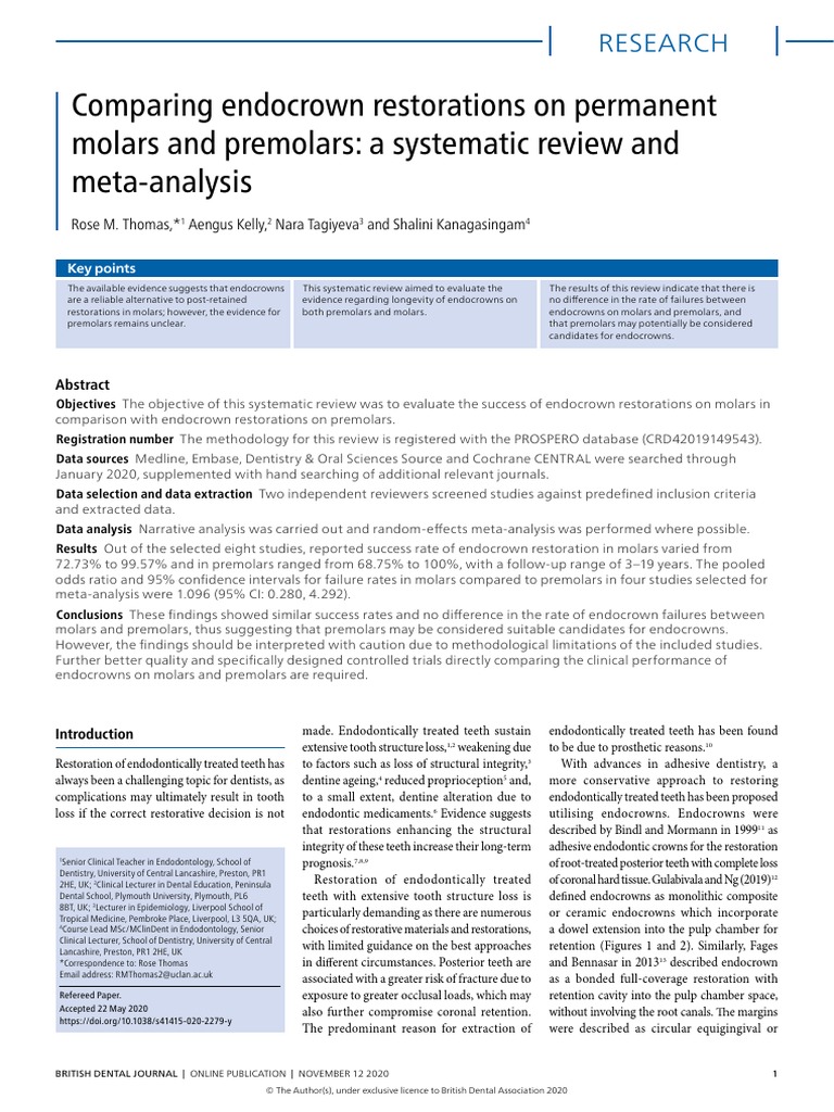 Endocrown Review 1 | PDF | Systematic Review | Dentistry