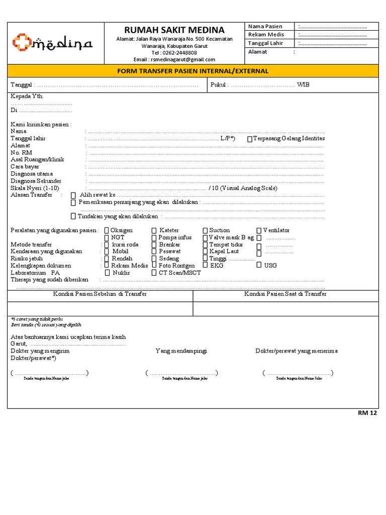 RM 12. Form Transfer Pasien Internal External | PDF