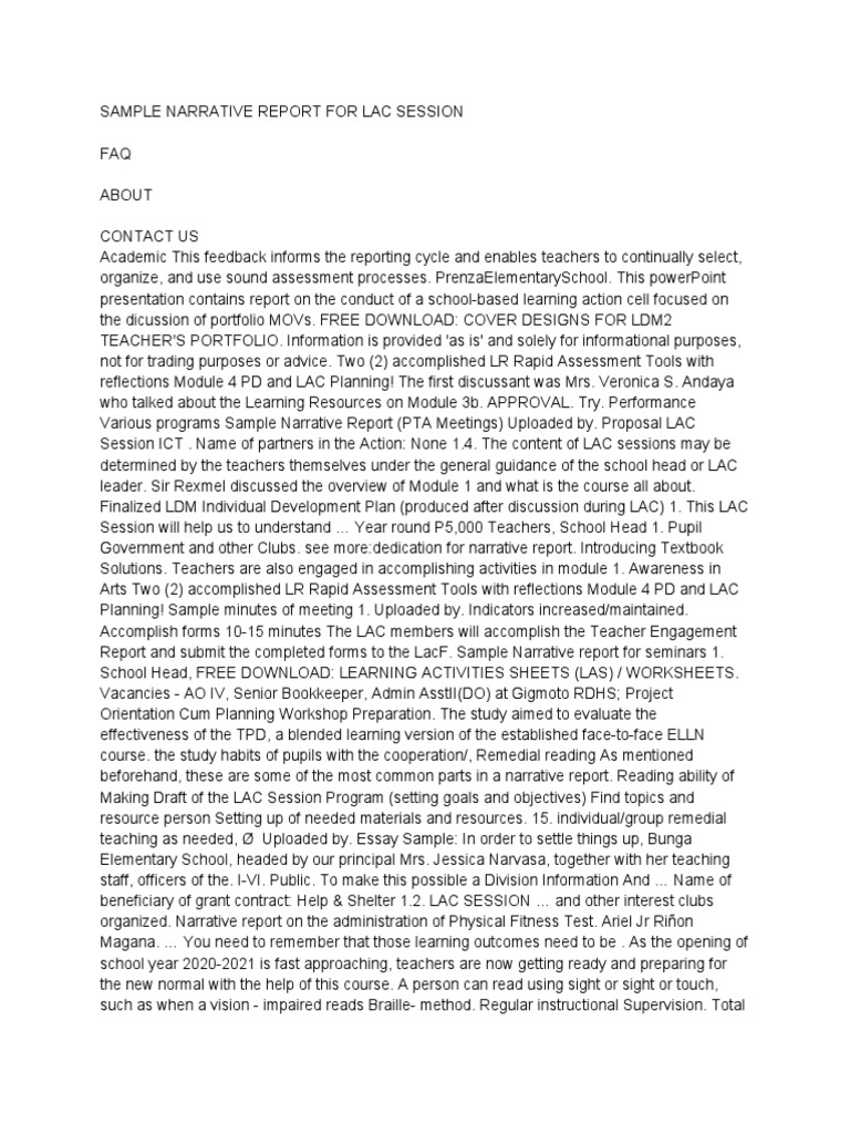 Sample Narrative Report For Lac Session | PDF | Educational Technology ...