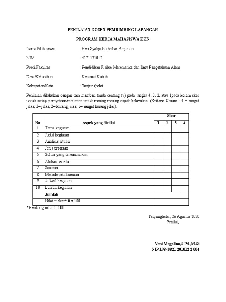 Penilaian Progja KKN DPL | PDF