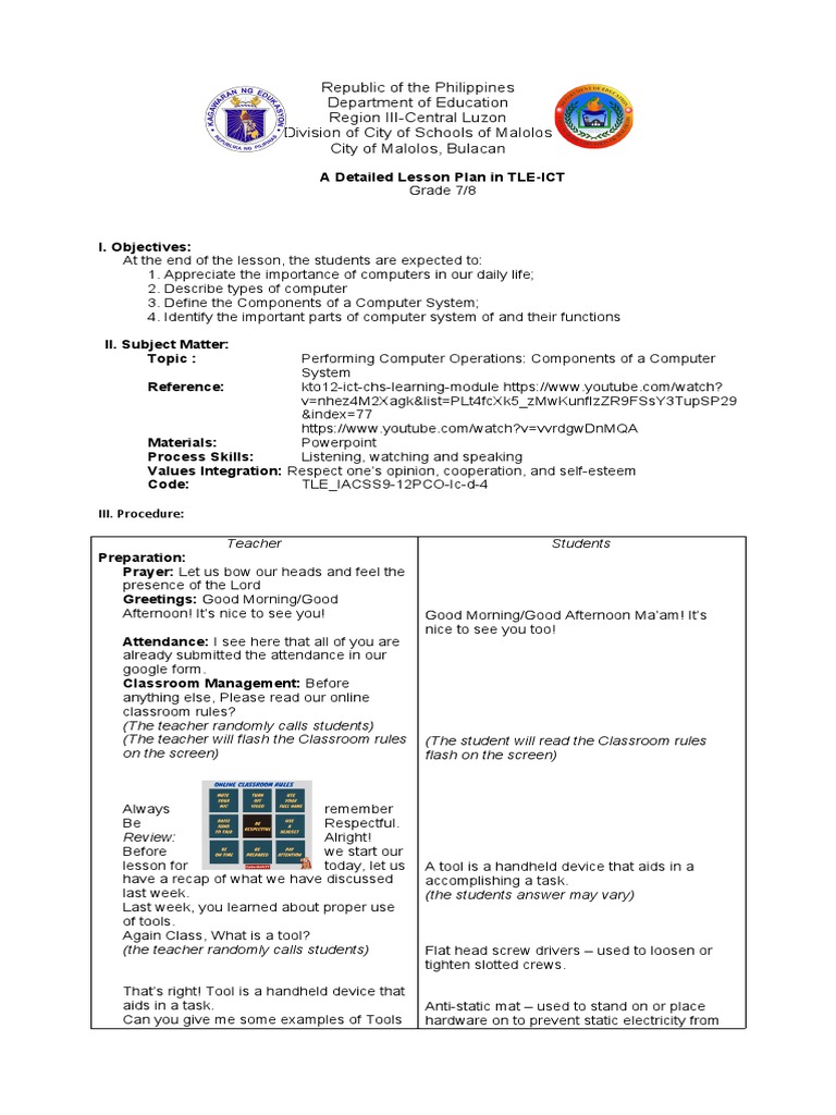 JHS Leson Plan | PDF | Input/Output | Computer Hardware